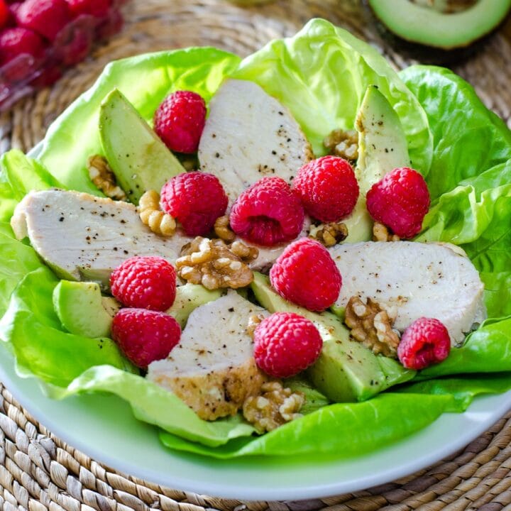 Turkey, Avocado & Raspberry Salad with Walnut Vinaigrette - Cook Eat Well